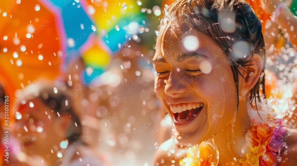 Songkran water festival with pride colors, pride celebration, focus on ...
