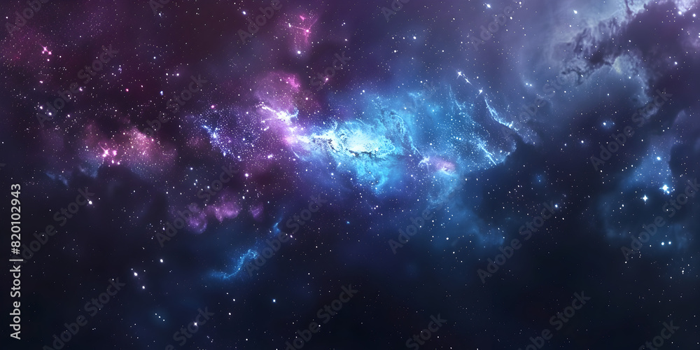 Space scene with planets, stars and galaxies. Panorama Horizontal view ...