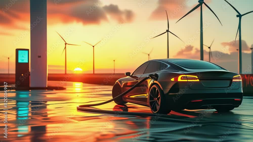 Electric Vehicle Charging Station Video Background. Black electric car ...