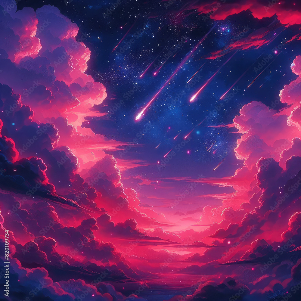 Generative AI, the Beautiful sight of a meteor shower on a beautiful ...