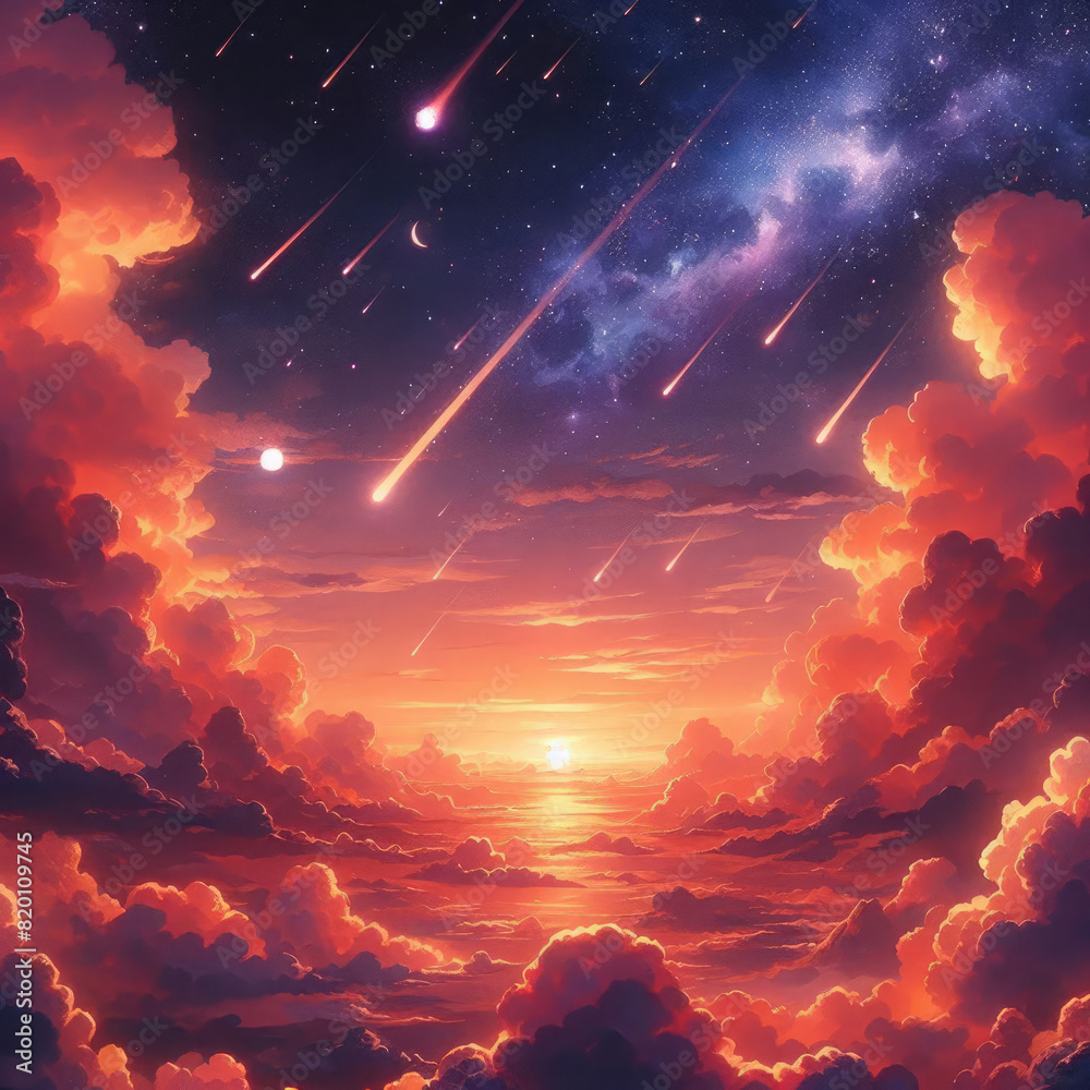 Generative AI, the Beautiful sight of a meteor shower on a beautiful ...