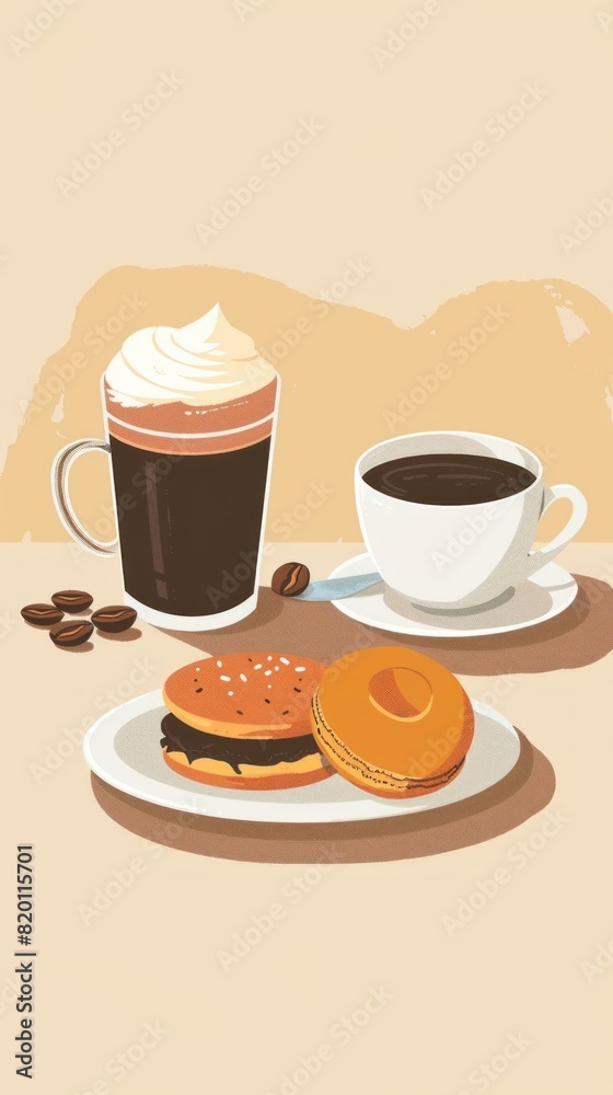 Breakfast coffee flat design front view cafe theme cartoon drawing ...