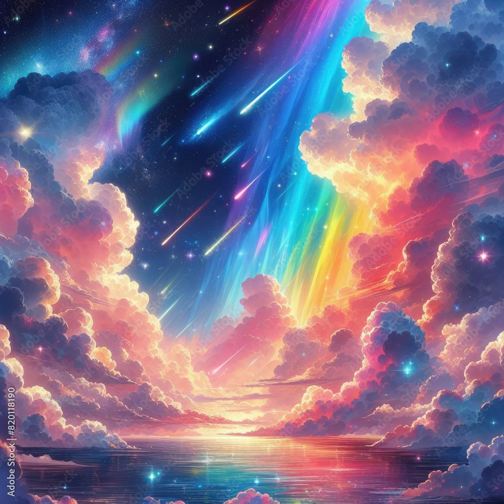 Generative AI, the Beautiful sight of a meteor shower on a beautiful ...