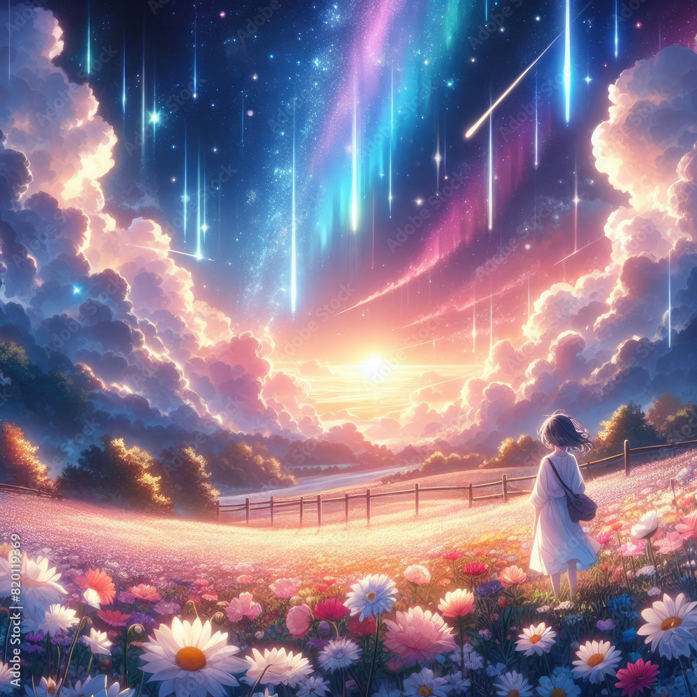 Generative AI, the Beautiful sight of a meteor shower on a beautiful ...