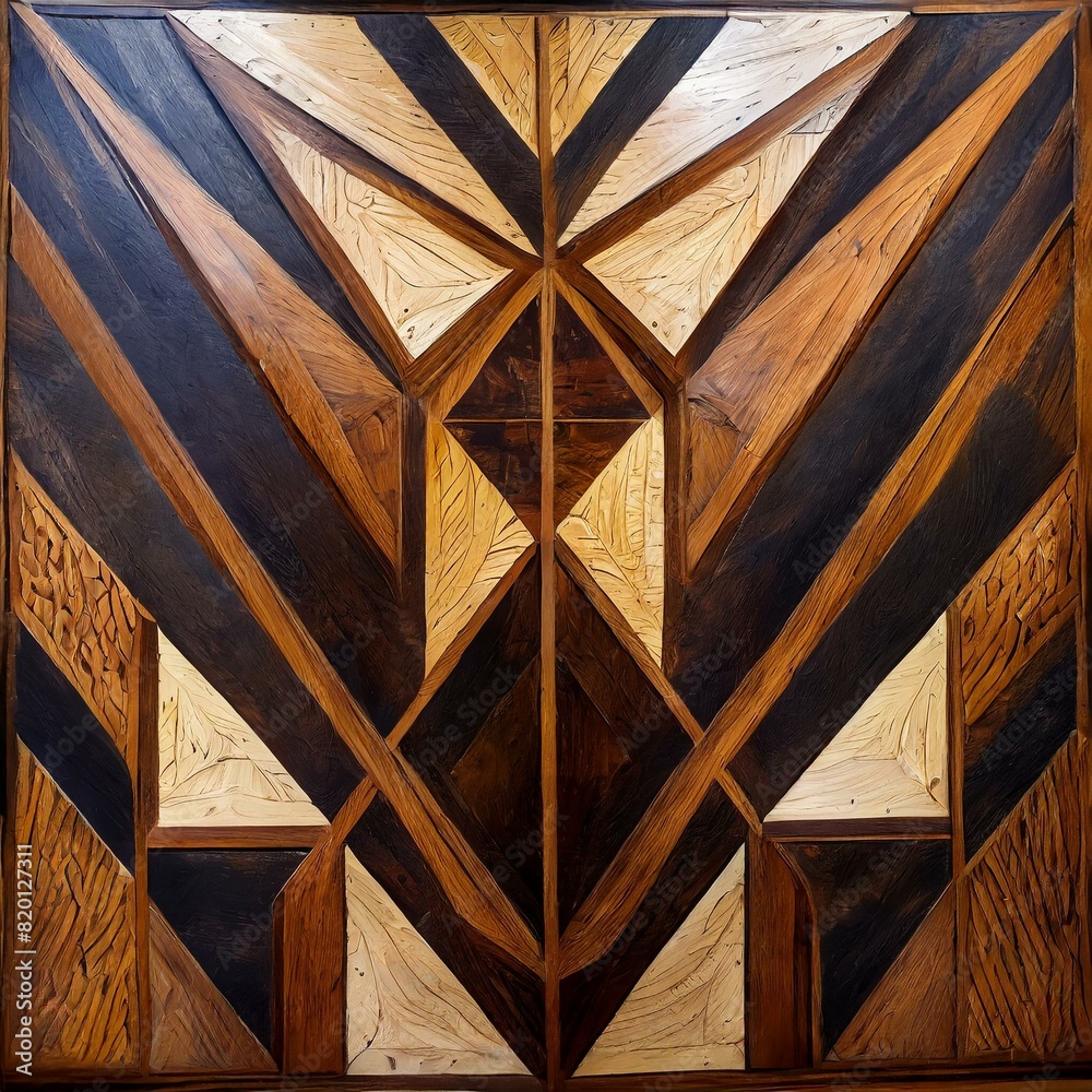 wooden inlay with light and dark triangle patterns, resulting in a ...