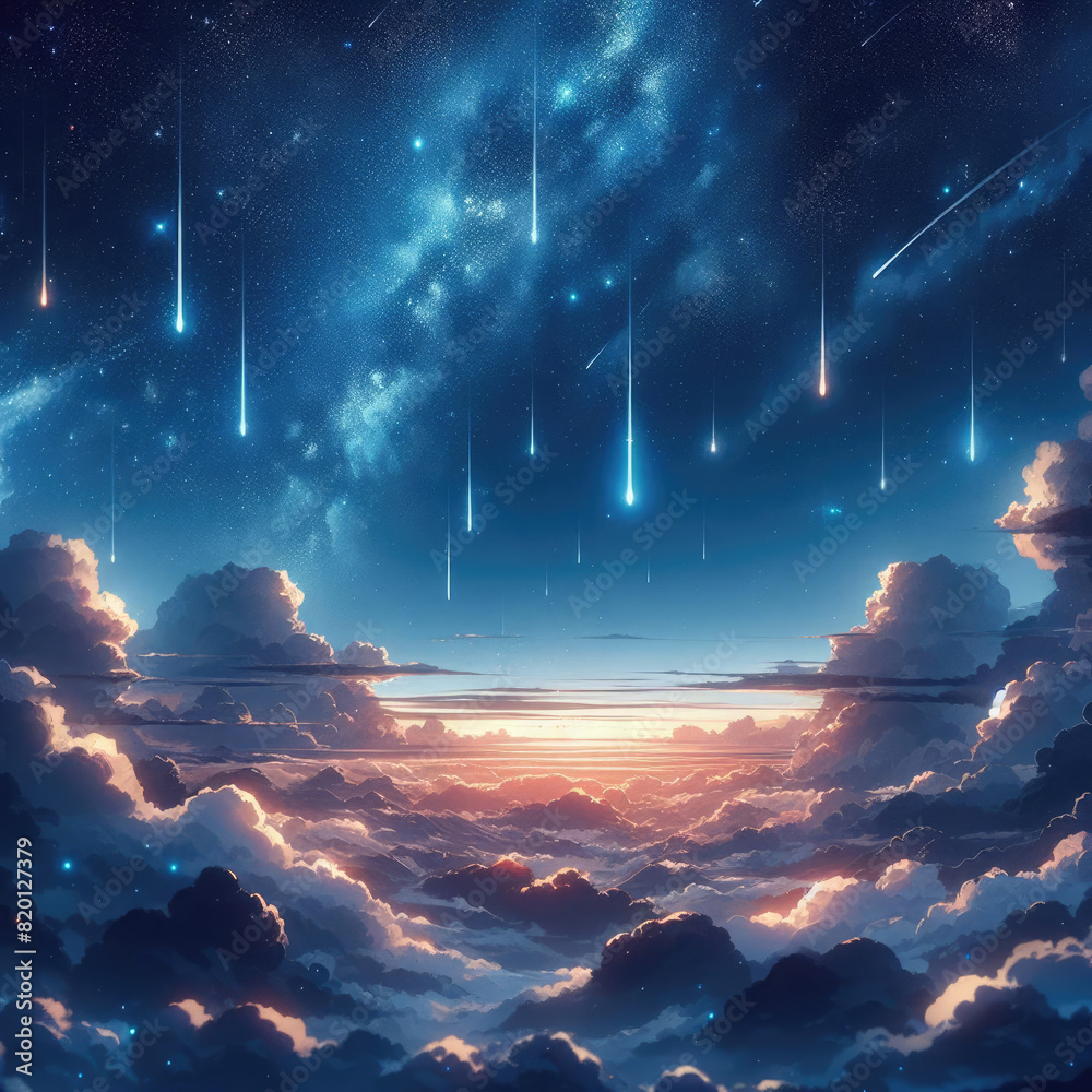 Generative AI, the Beautiful sight of a meteor shower on a beautiful ...