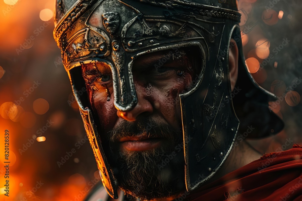 A battle-weary Roman soldier gazes upon the carnage of war. His armor ...