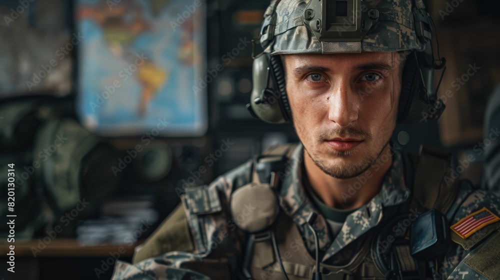 The picture of the military officer working on with map to collect the ...