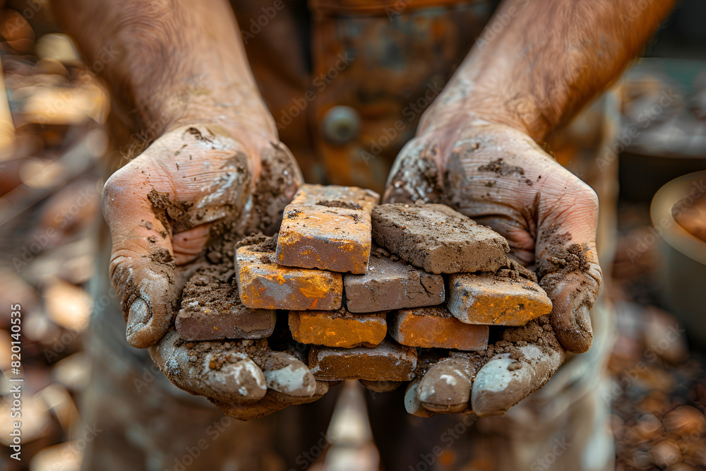 Bricklayer Hands Laying Bricks Craftsmanship, Close up hands of ...