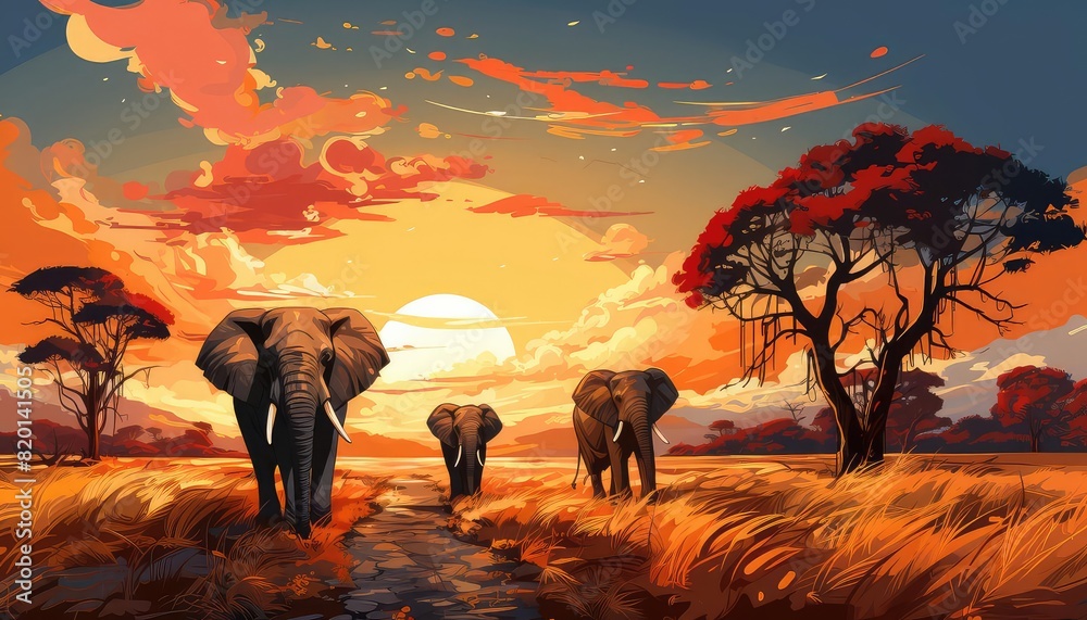 Savannah with migrating herd flat design top view wildlife migration ...