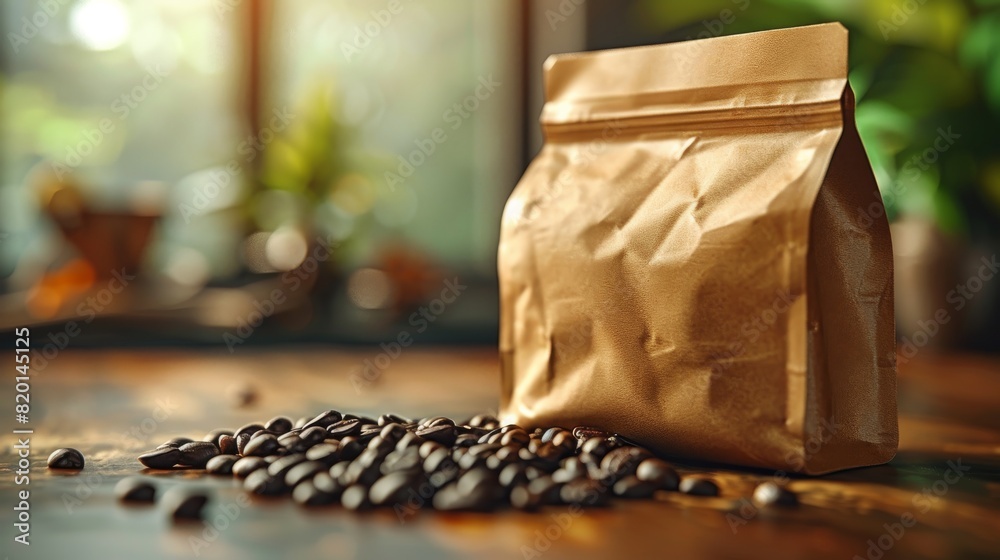 Organic coffee brand mockup, minimalist packaging, bag with white label ...
