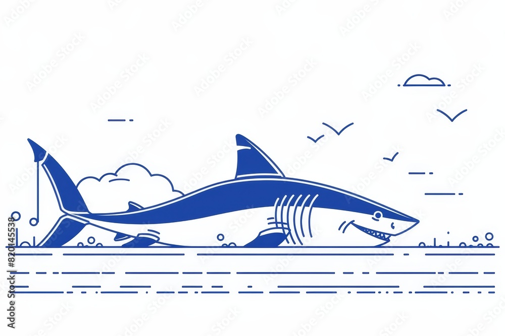 Cartoon shark, colorful and simplistic, with a whimsical expression ...