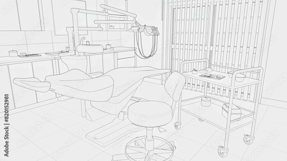 Concept outline sketch drawing of empty dentist clinic office interior ...