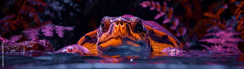Cinematic underwater shoot of an Amazon river turtle with wide eyes ...