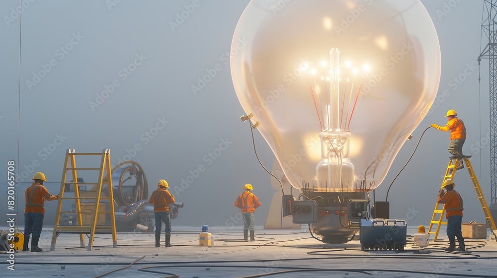A huge lamp with lots of very small people working on it. The concept ...