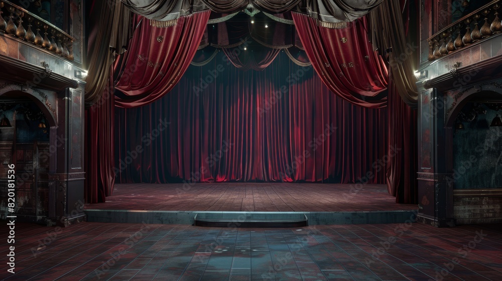 Classical theater stage with closed blue curtains - Classical designed ...