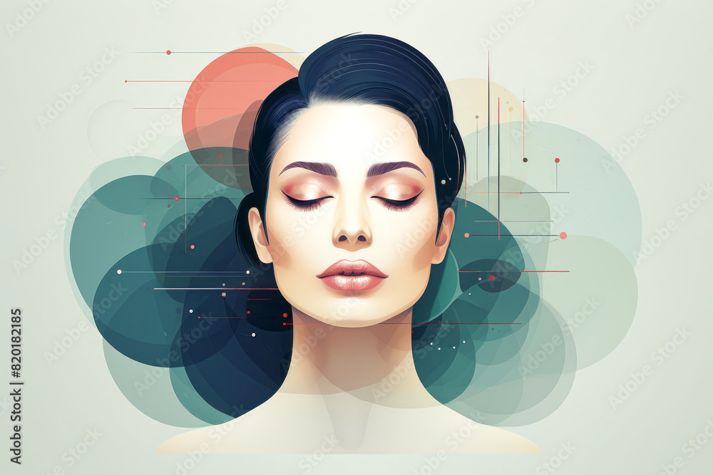 A detailed view of a womans face showing her closed eyes. Key features ...