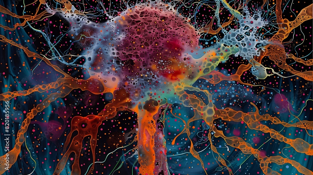brightly colored human cell multiple cells splashing deep neuron tumors ...