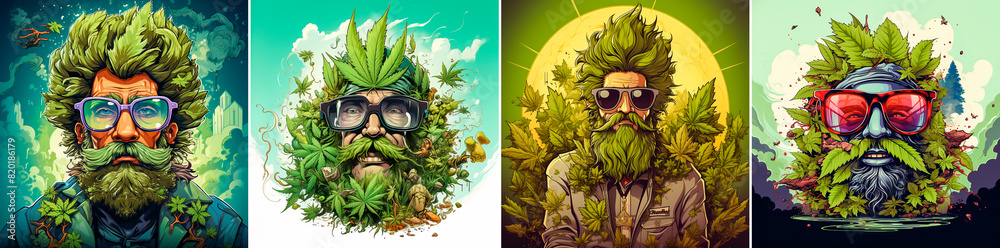 4 Photos, Funny Weed Cartoon Character with Glasses Ideal for marijuana ...