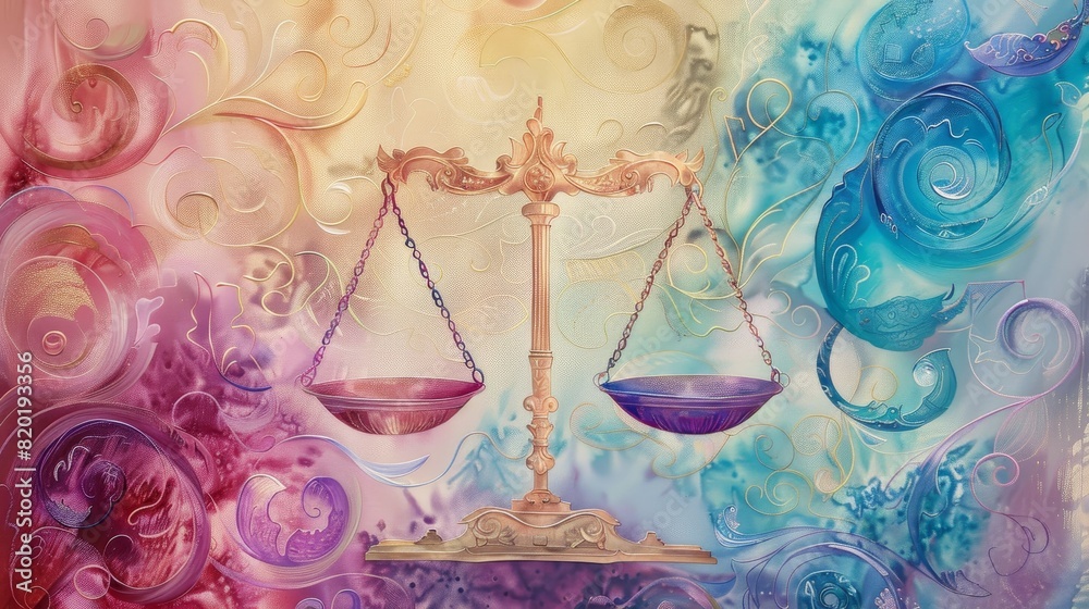 Pastel tones and gold balance scales artwork - A pastel color palette ...