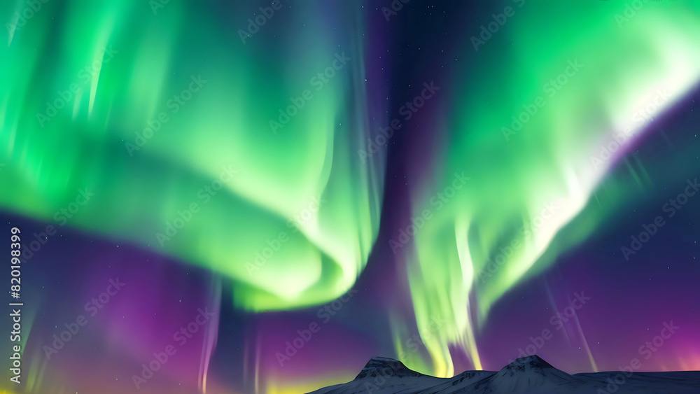 Intense Aurora Borealis over mountain peaks. Ideal for showcasing the ...