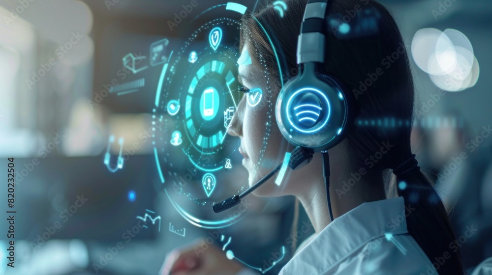 customer service support with communication icon technology concept ...