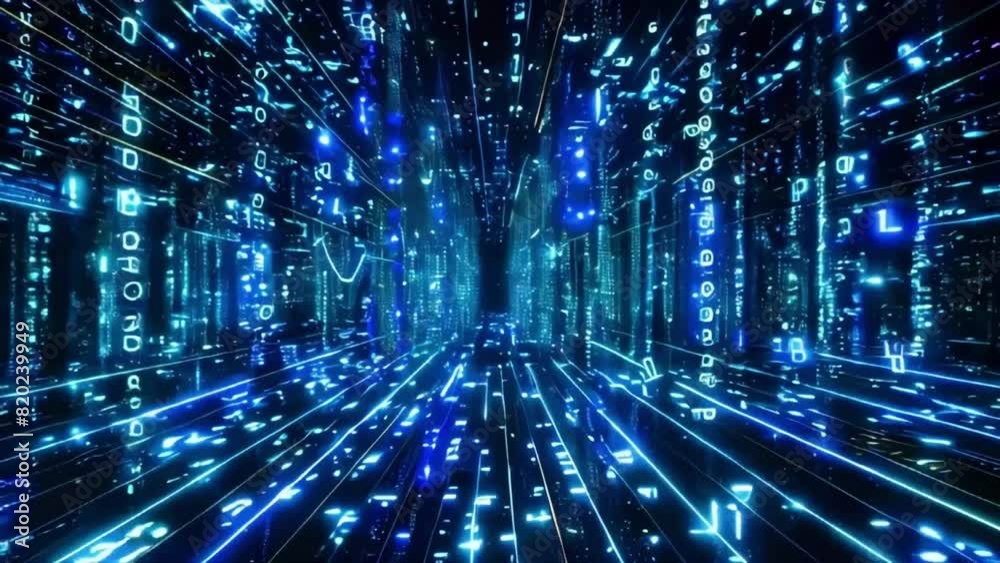 Video of abstract background of binary software programming code flying in a stream of ...