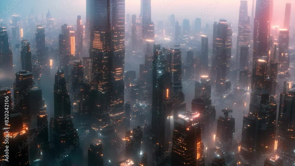 Futuristic city with towering buildings under centralized AI control ...