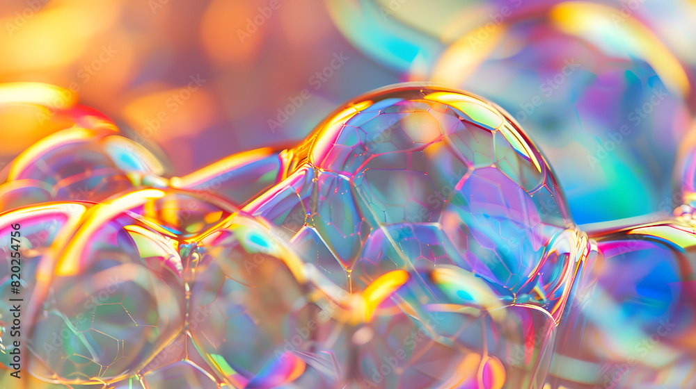 A colorful bubble with a rainbow pattern. The bubbles are floating in ...