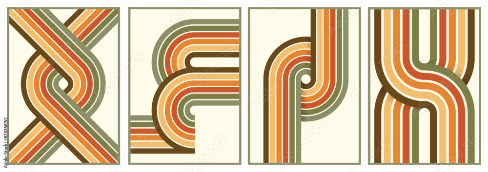 retro vintage 70s style stripes background poster lines. shapes vector ...