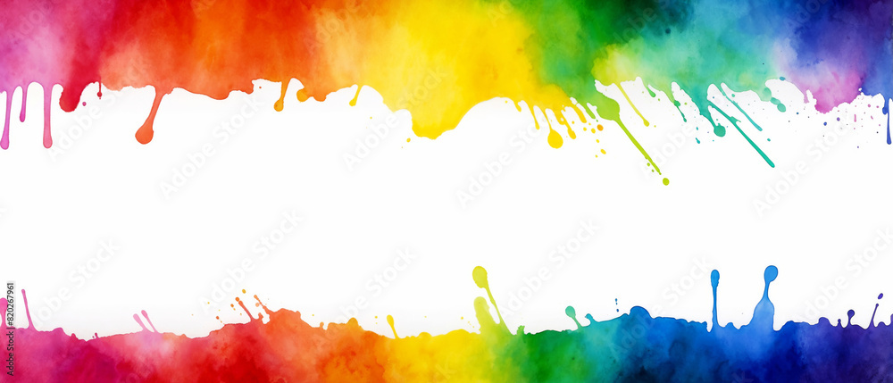 Rainbow watercolor paint splash border isolated on white background ...