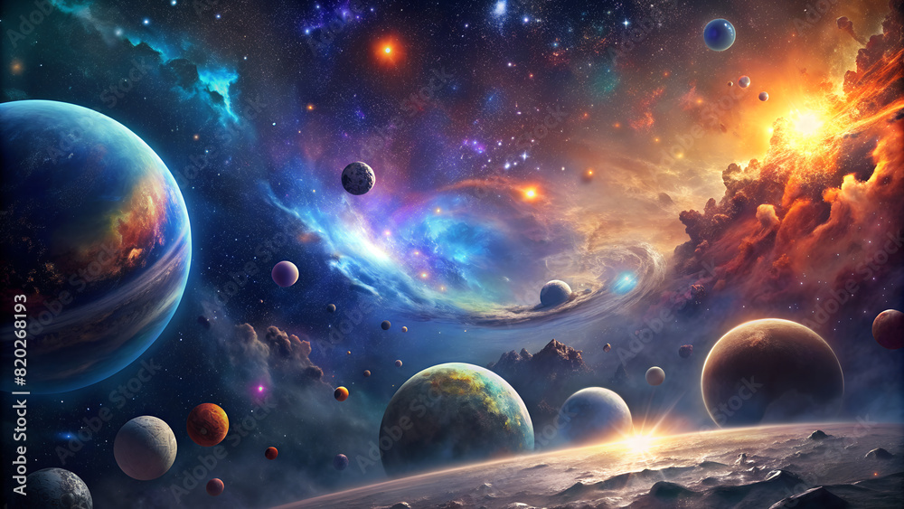 Cosmic Planetary Expanse - vista featuring multiple planets of varying ...