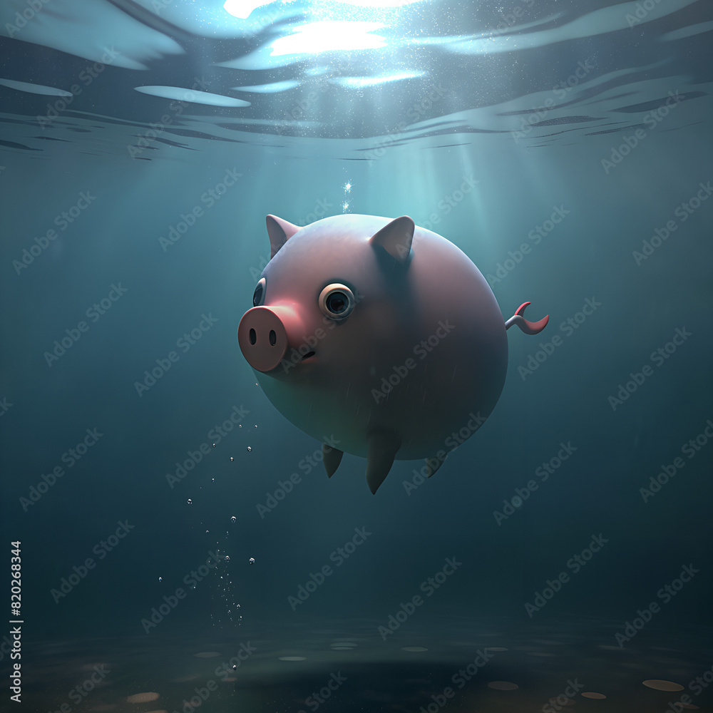 Submerged Savings: Piggy Bank Underwater - symbolizing financial ...