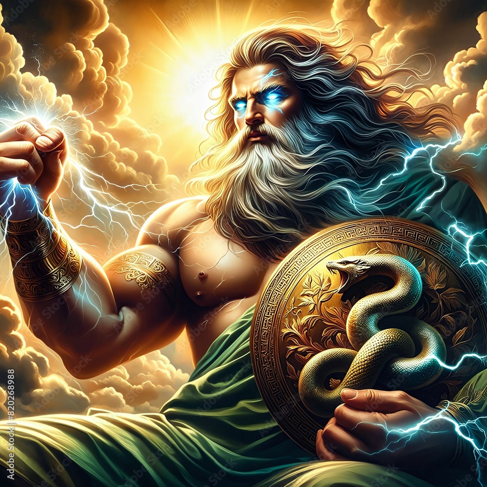 Zeus the supreme Olympian god of ancient Greek mythology on his throne ...