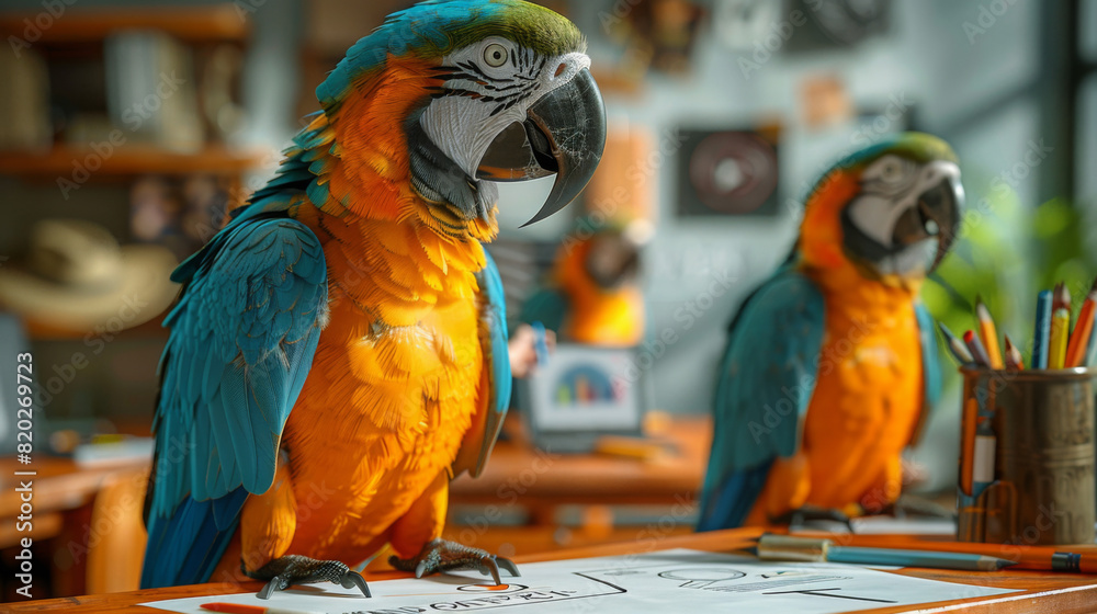 Award Winning National Geographic Minimal style, 3D parrots in ...