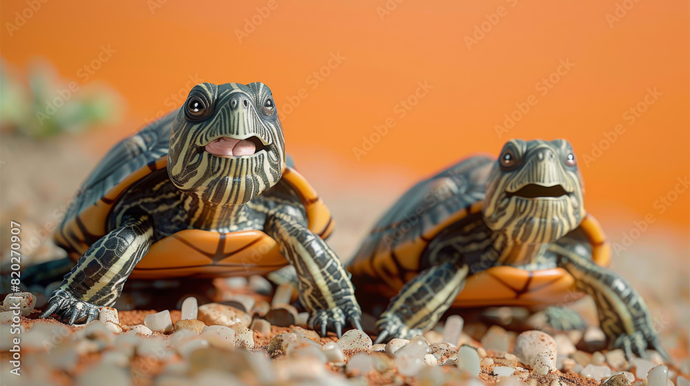 Award Winning National Geographic Minimal style, 3D turtles in tiny ...