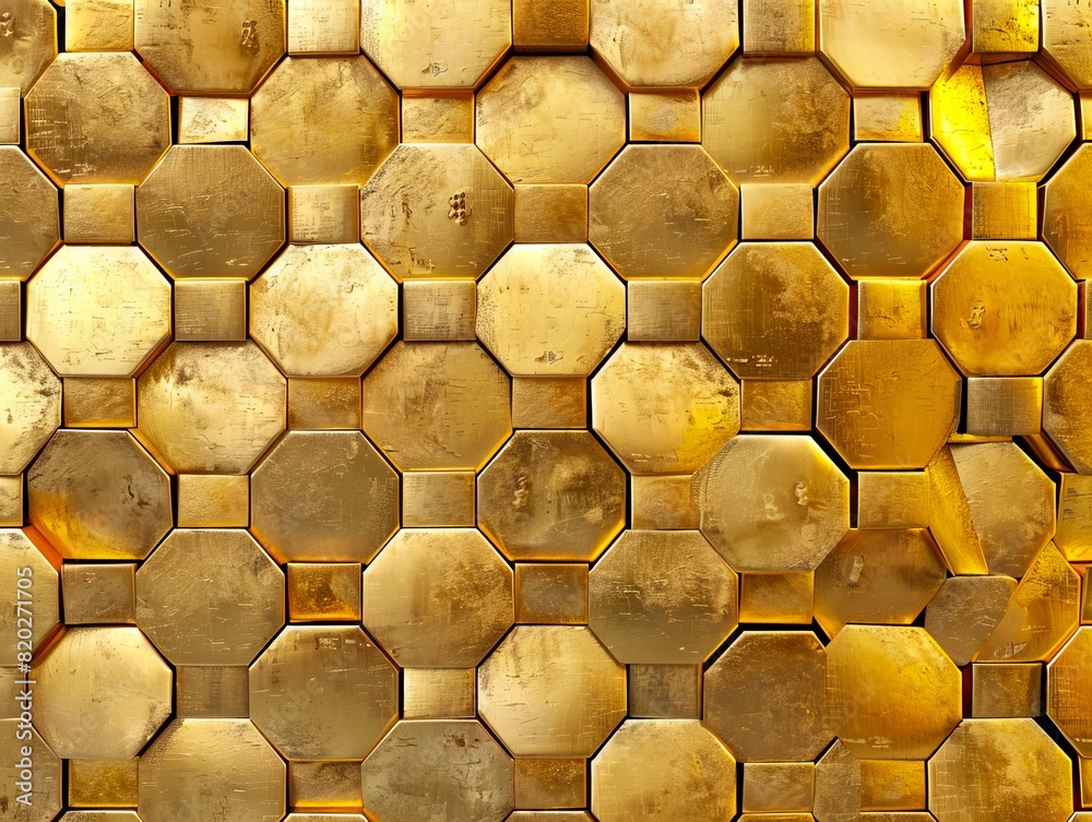 Gold hexagonal tile background. A gold wall with hexagonal tiles. Stock ...
