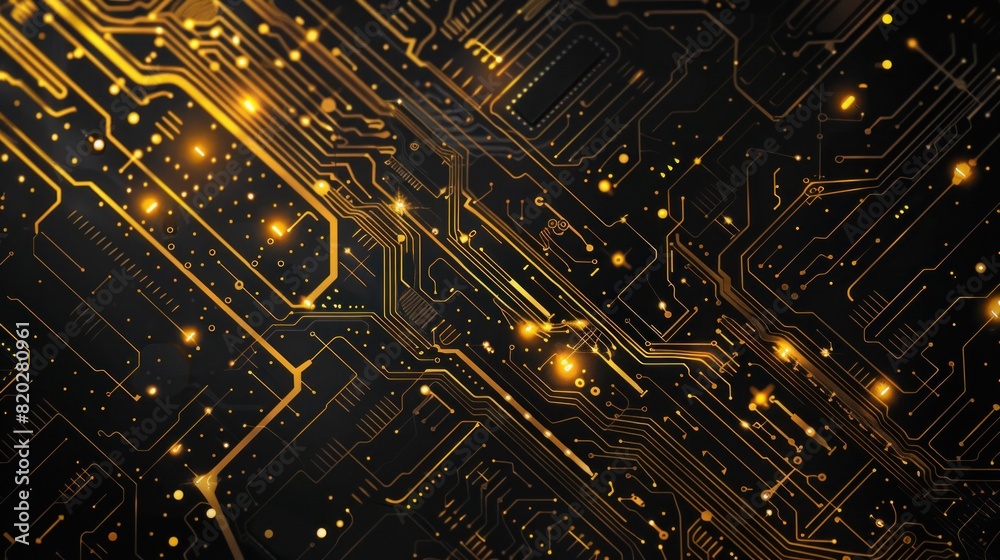 Futuristic gold circuit on black computer board digital technology ...
