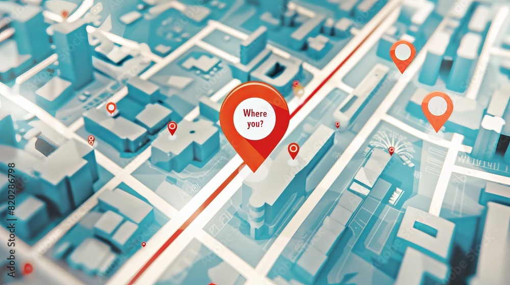 ภาพประกอบสต็อก maps navigation, red pin location icon on building city ...