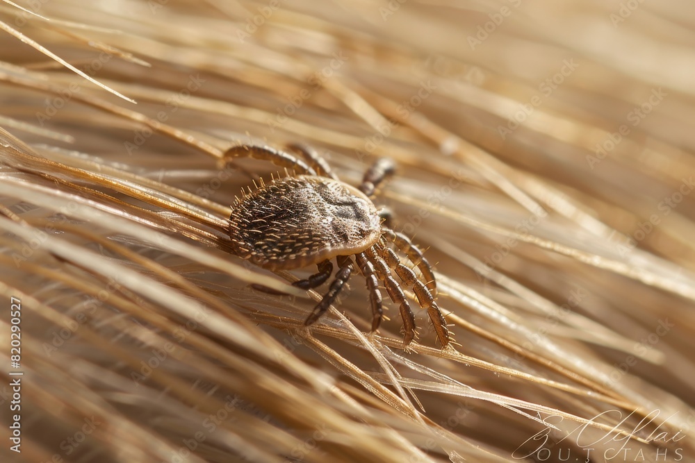 Macro photo captures tick on animal fur, signifying potential harm from ...