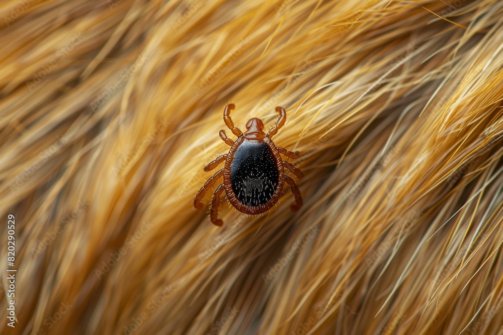 Macro photo captures tick on animal fur, signifying potential harm from ...