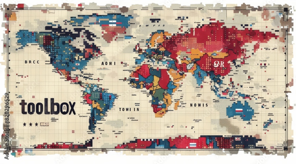 Detailed world map with colorful national flags and digital effects on ...