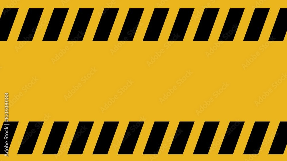 Warning tape and police line animation. Black and yellow line striped ...