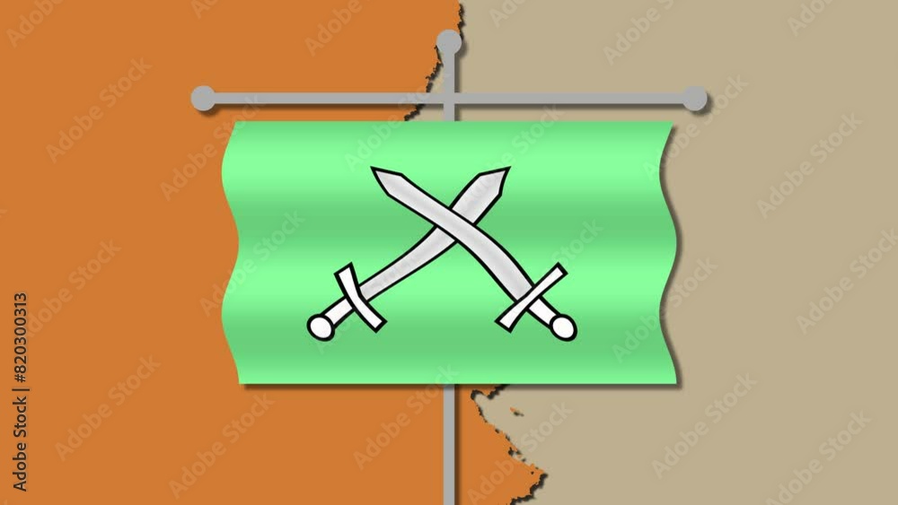 Crossed swords on flag icon animation. Battle swords, executioner ...