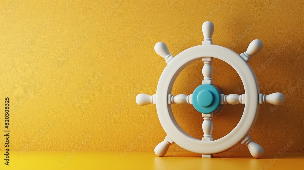 The icon of a ship's rudder is set on a yellow background. Free space ...
