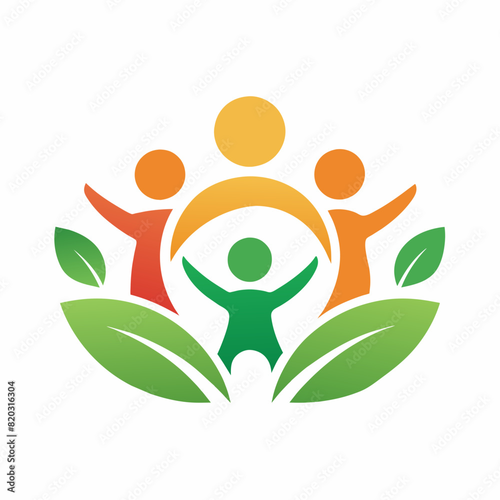 a minimalist and simple color Wellness logo with a healthy family icon ...