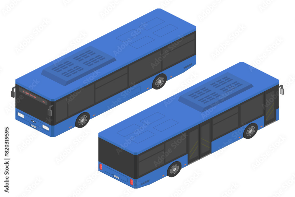 isometric blue city bus front back view on white background cartoon ...