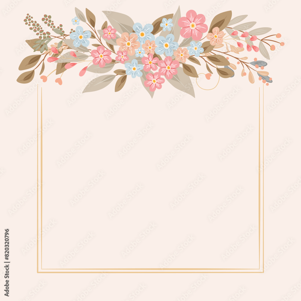 Ozdobna ramka z niezapominajkami. Kwiatowy wianek, botaniczne tło na ...