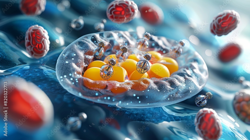 Microscopic view of a biological cell division process illustrating ...