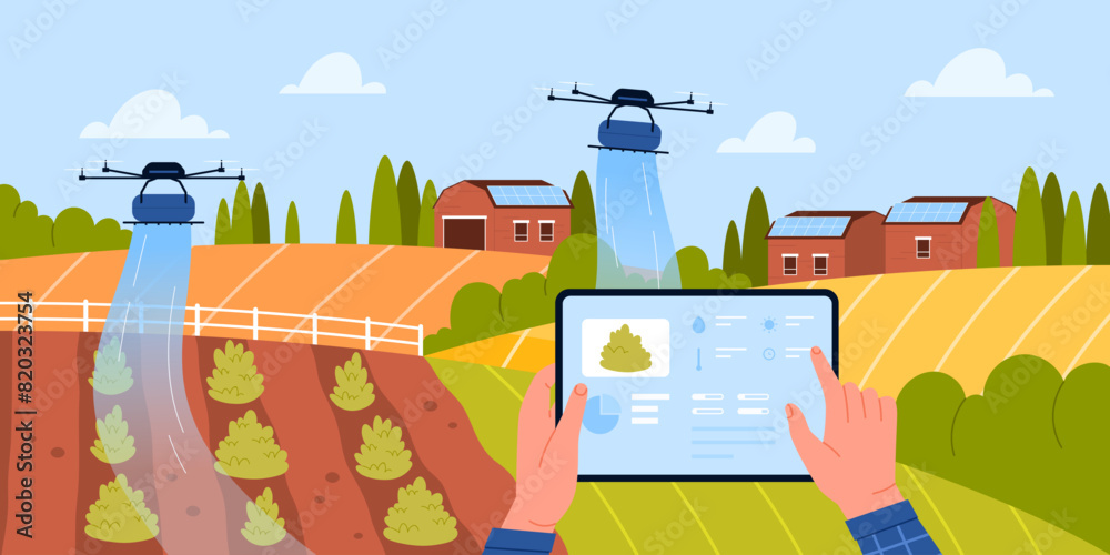 Smart farming management, digital cultivation on agriculture plantation ...